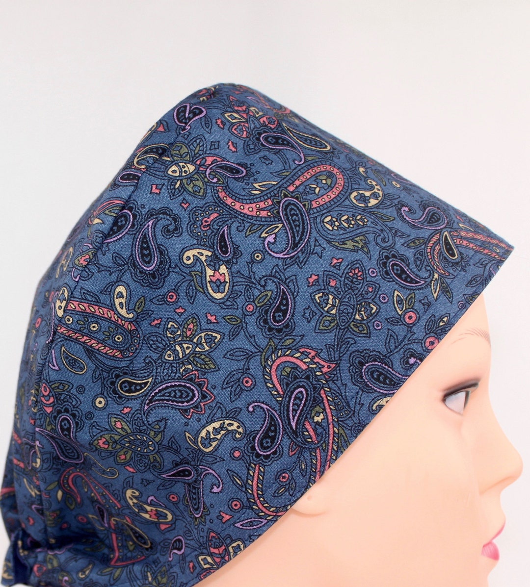 Navy Paisley Euro Bonnet With Buttons Nurse Bonnet Toggle - Etsy