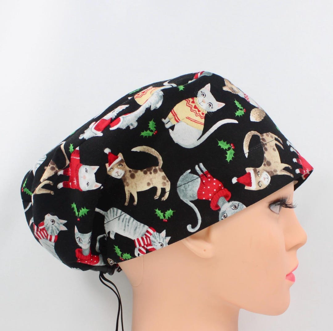 Pixie Style Christmas Cats Handmade Cotton Scrub Cap - Etsy UK