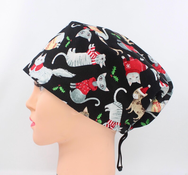 Pixie Style Christmas Cats Handmade Cotton Scrub Cap - Etsy UK