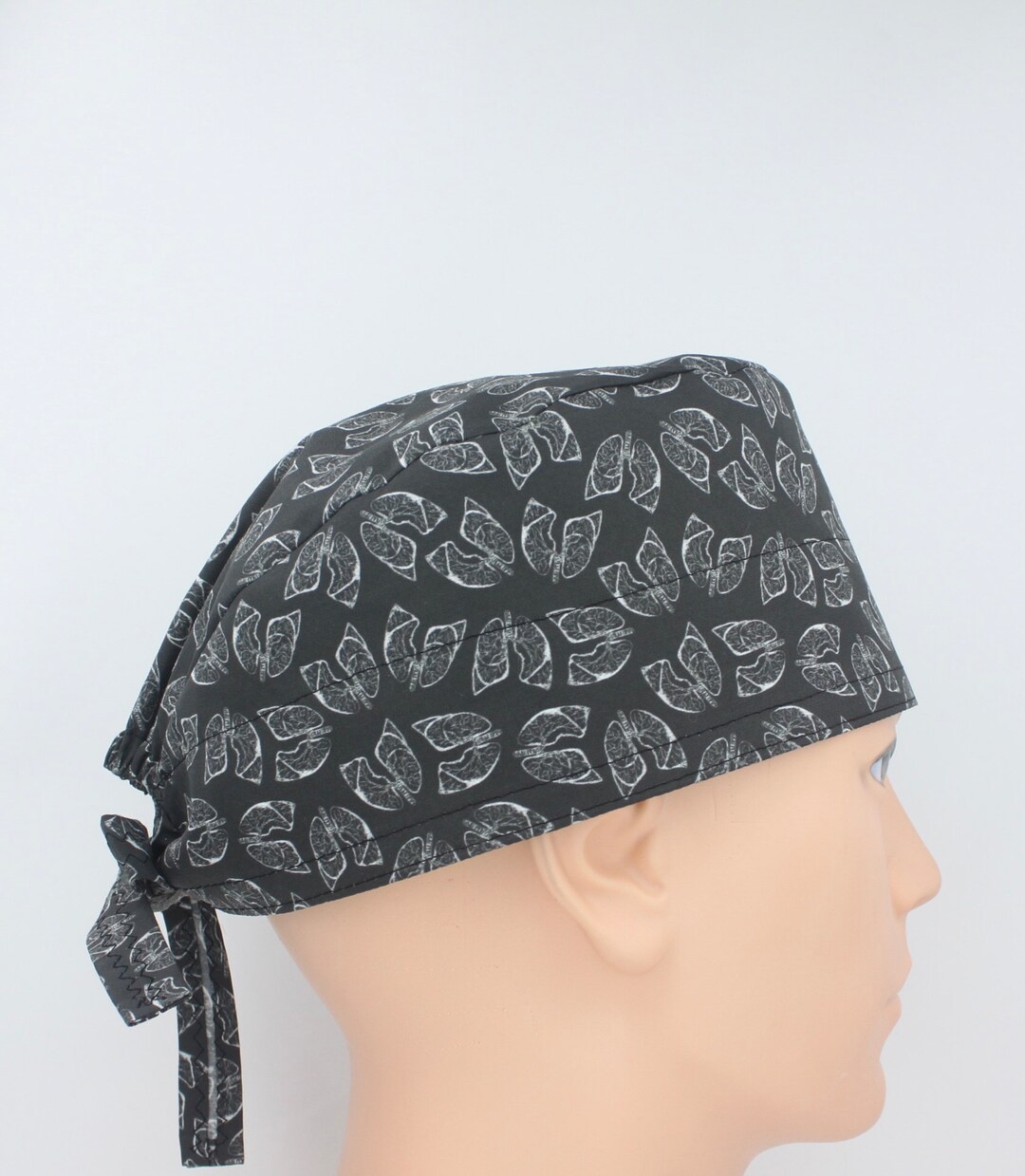 Gray Scale Lung Print Cotton 3.5" Tall Handmade Scrub Cap for Men ...