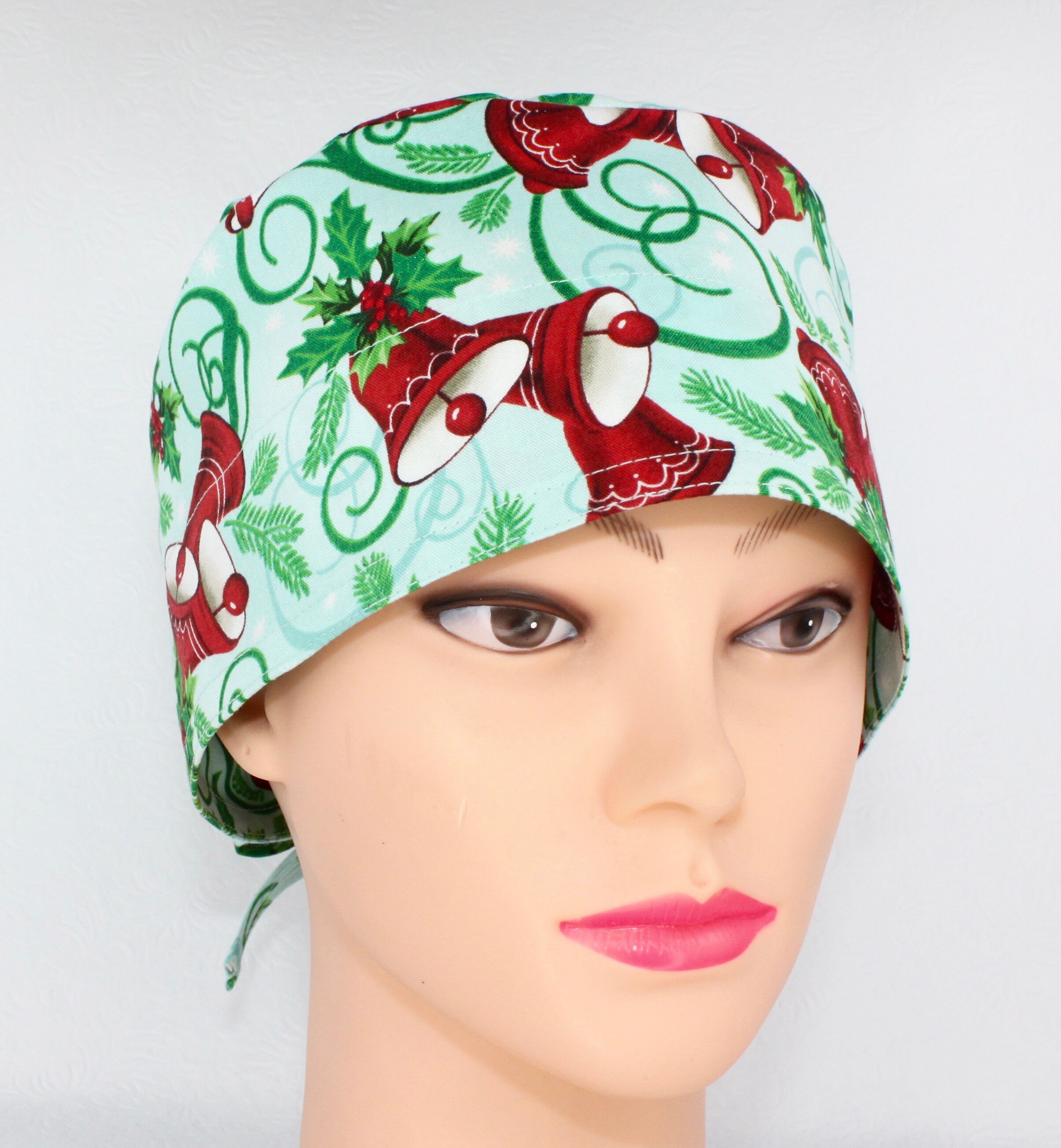 Christmas Bells on Lt. Green Bonnet Nurse Bonnet Nurse - Etsy