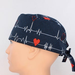 Mens Cardiac Care Blue Scrub Cap, Nurse Scrub Cap, Medical Cap, Doctor ...