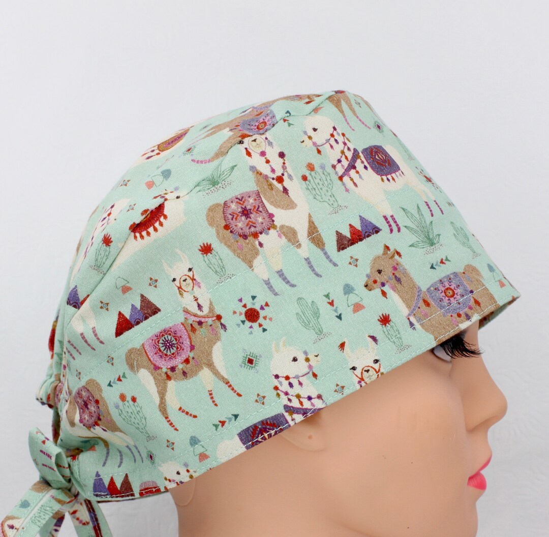 Llamas on Mint Green Medical Bonnet, Doctor Scrub Cap, Surgical Cap ...