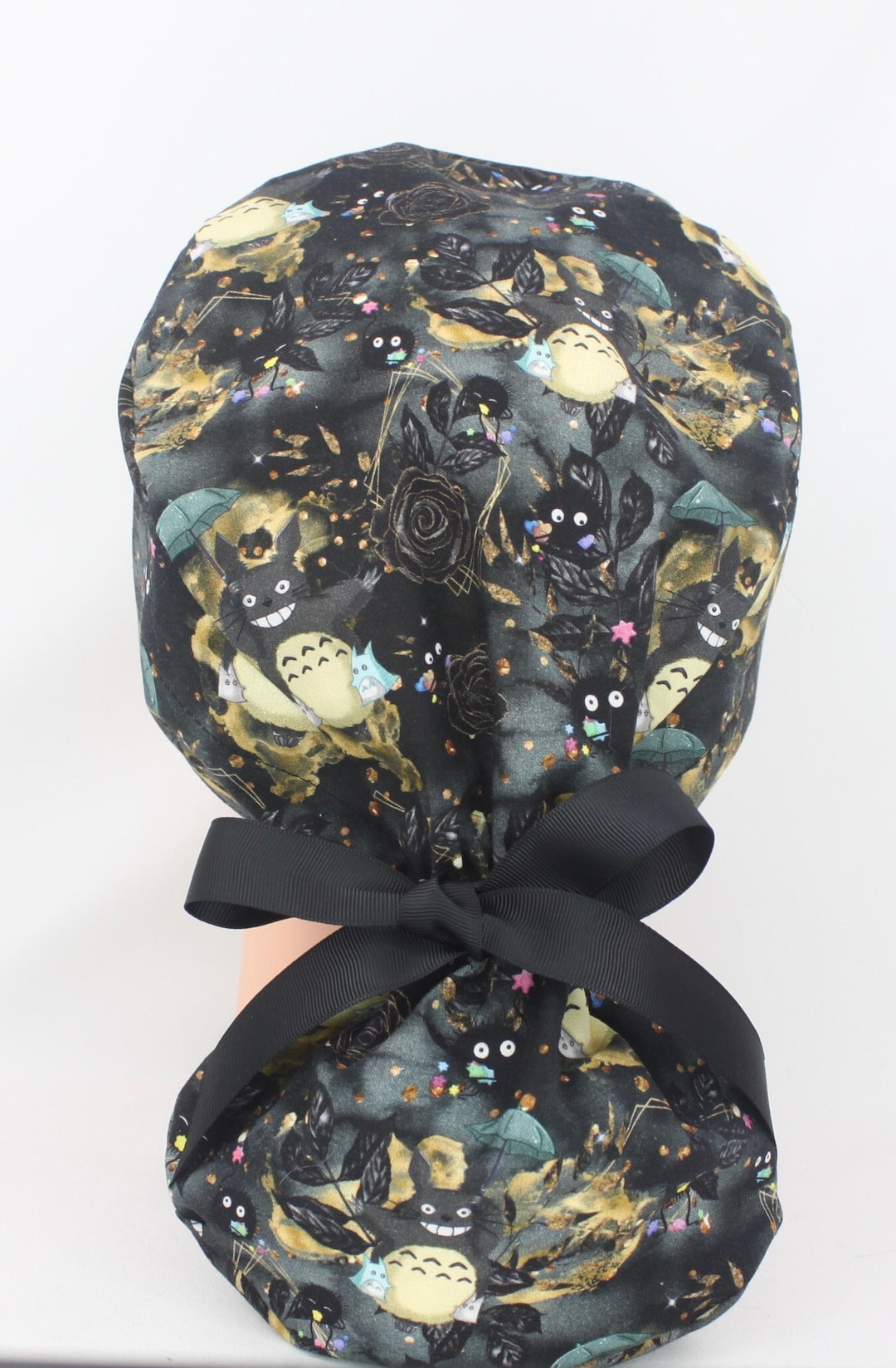 Anime Black Pony Tail Bonnet, Vet Tech Bonnet, Scrub Cap, Medical Cap ...