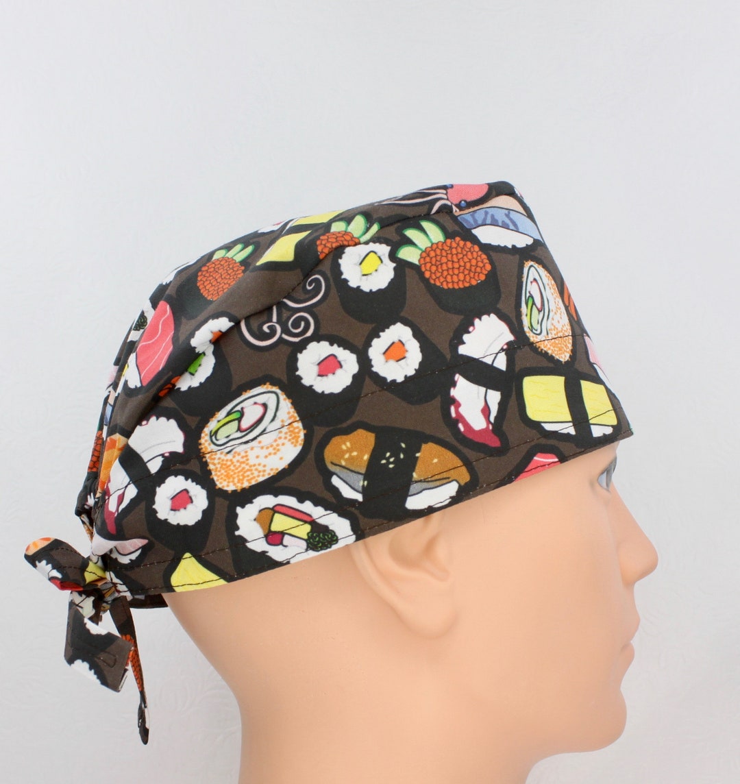 Sushi Mens Scrub Cap, Mens OR Cap, Medical Cap, Doctor Cap, Tie Cap ...