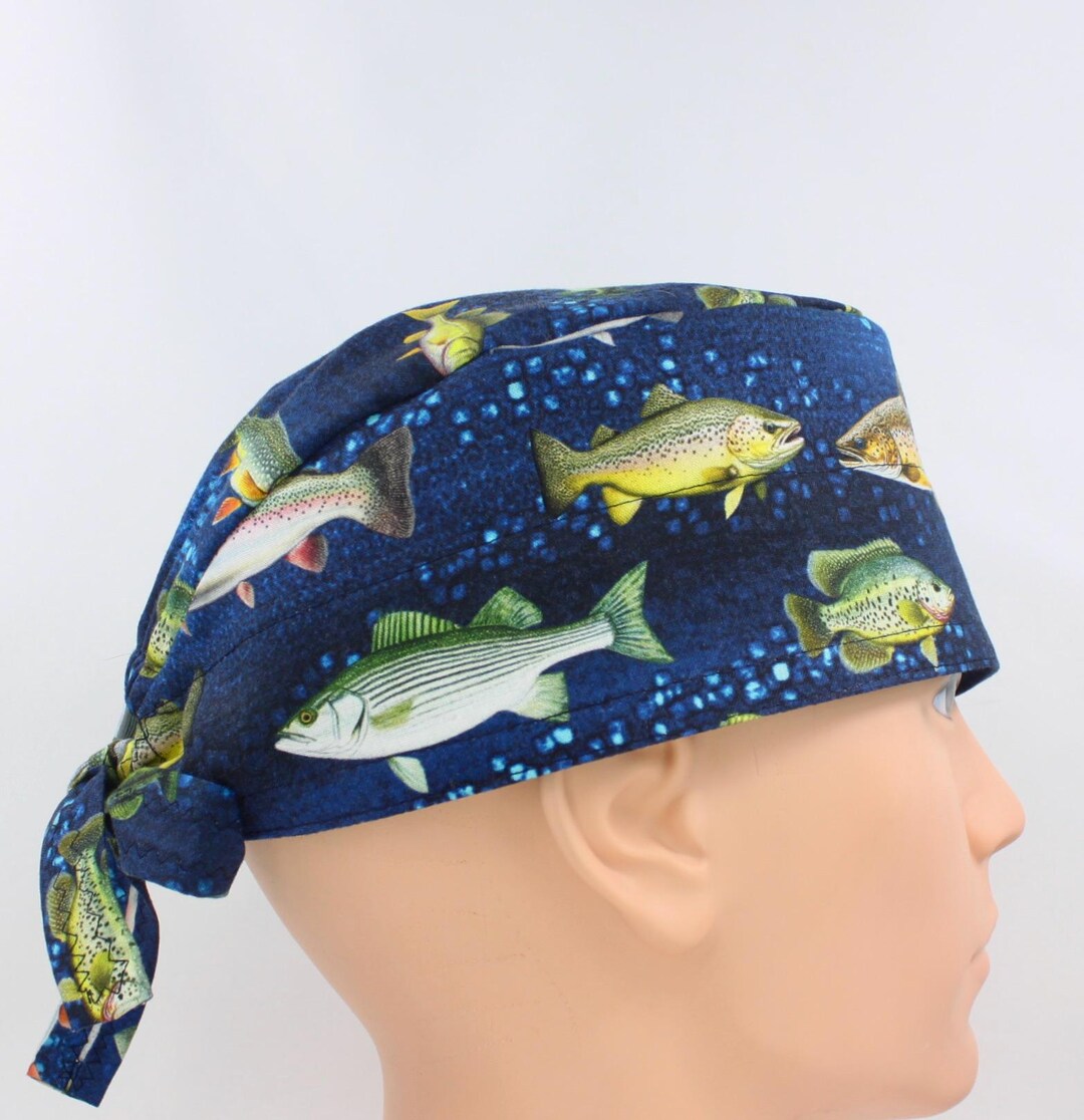Trout Fish Print Cotton 3.5" Tall Handmade Scrub Cap for Men - Etsy