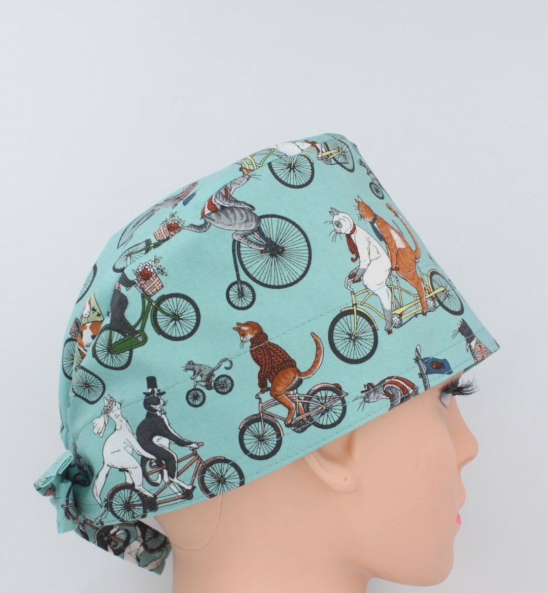 Cats on Bicycles Cotton 4.5" Tall Handmade Scrub Cap for Women - Etsy