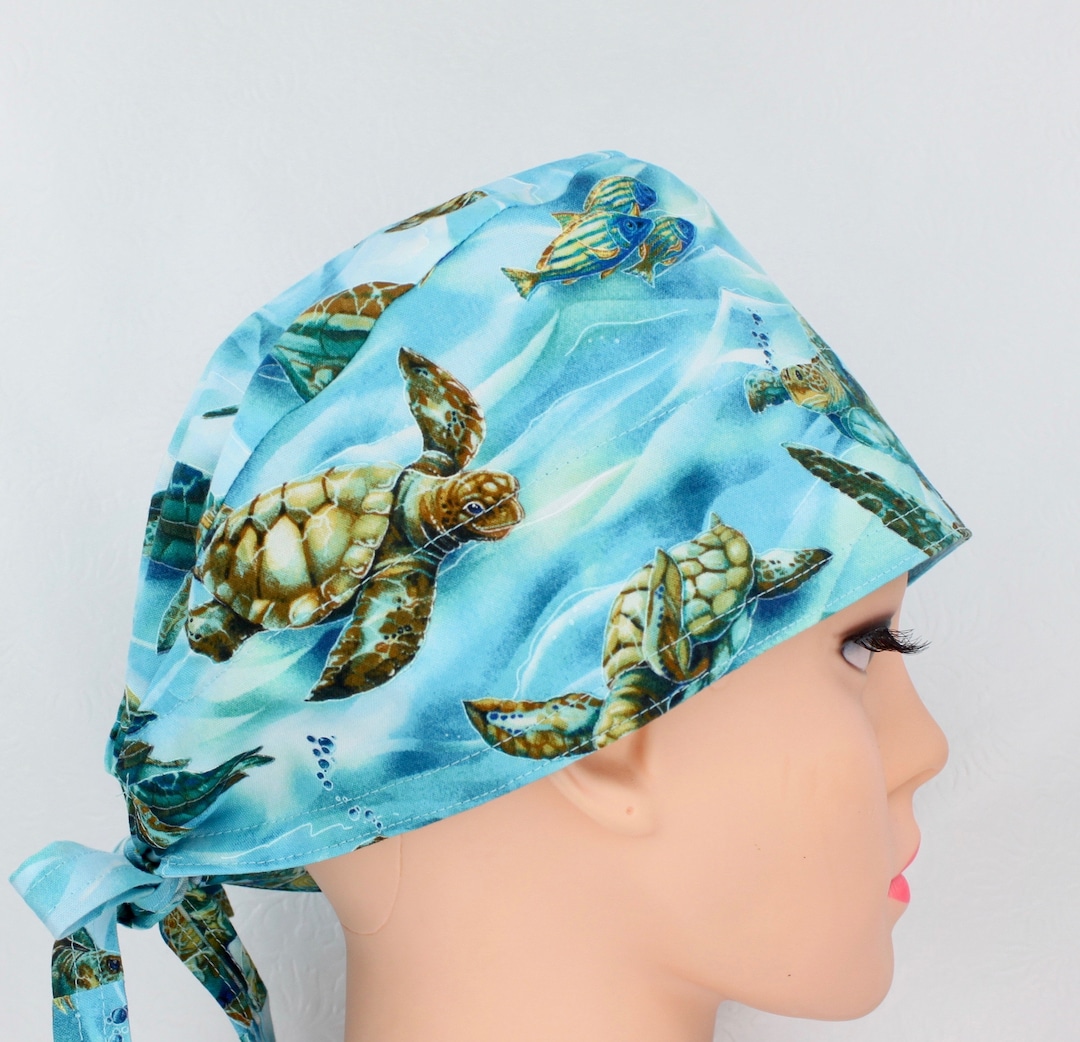 Sea Turtles Cotton 4.5" Tall Handmade Scrub Cap: Medical, Nurse, Doctor ...