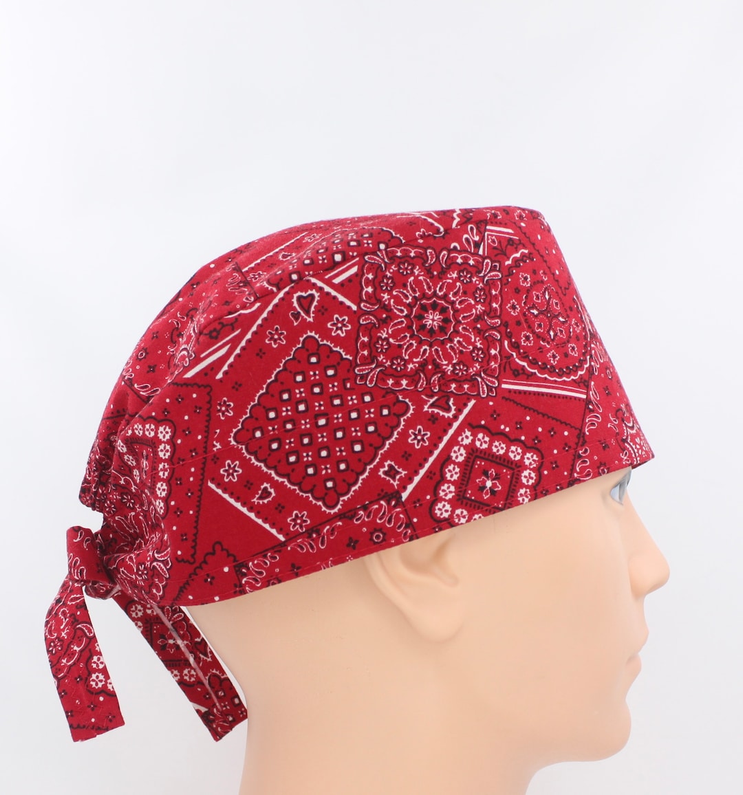 Paisley Dark Red Bandana Print Mens Scrub Cap, Mens OR Cap, Medical Cap ...
