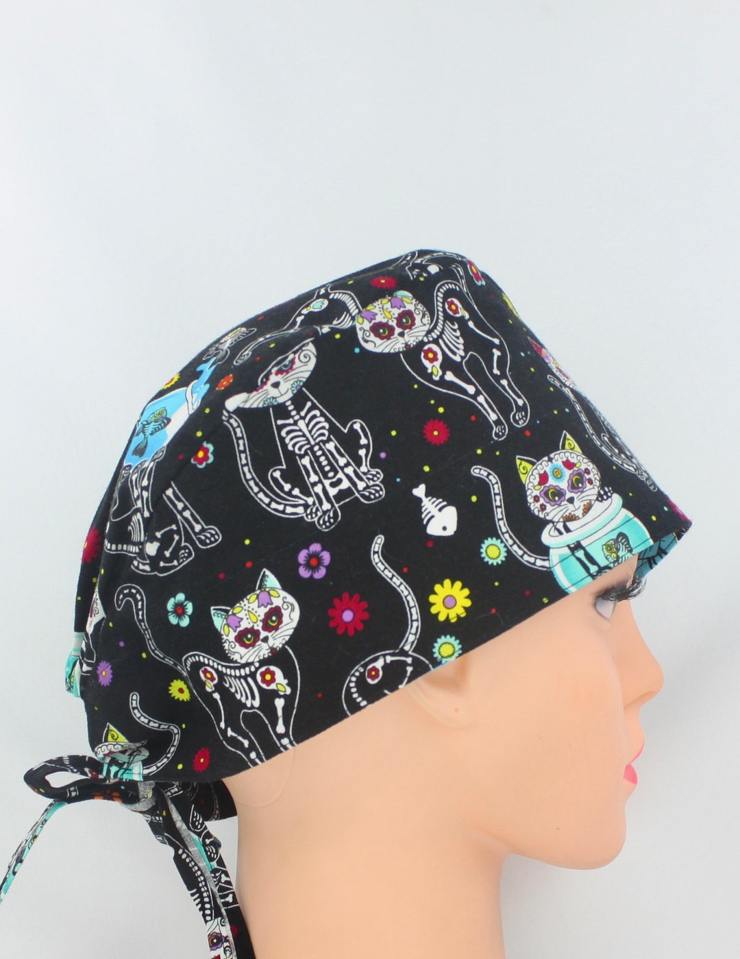 Cat Skeletons Fish Bowl Medical Bonnet, Doctor Scrub Cap, Surgical Cap ...
