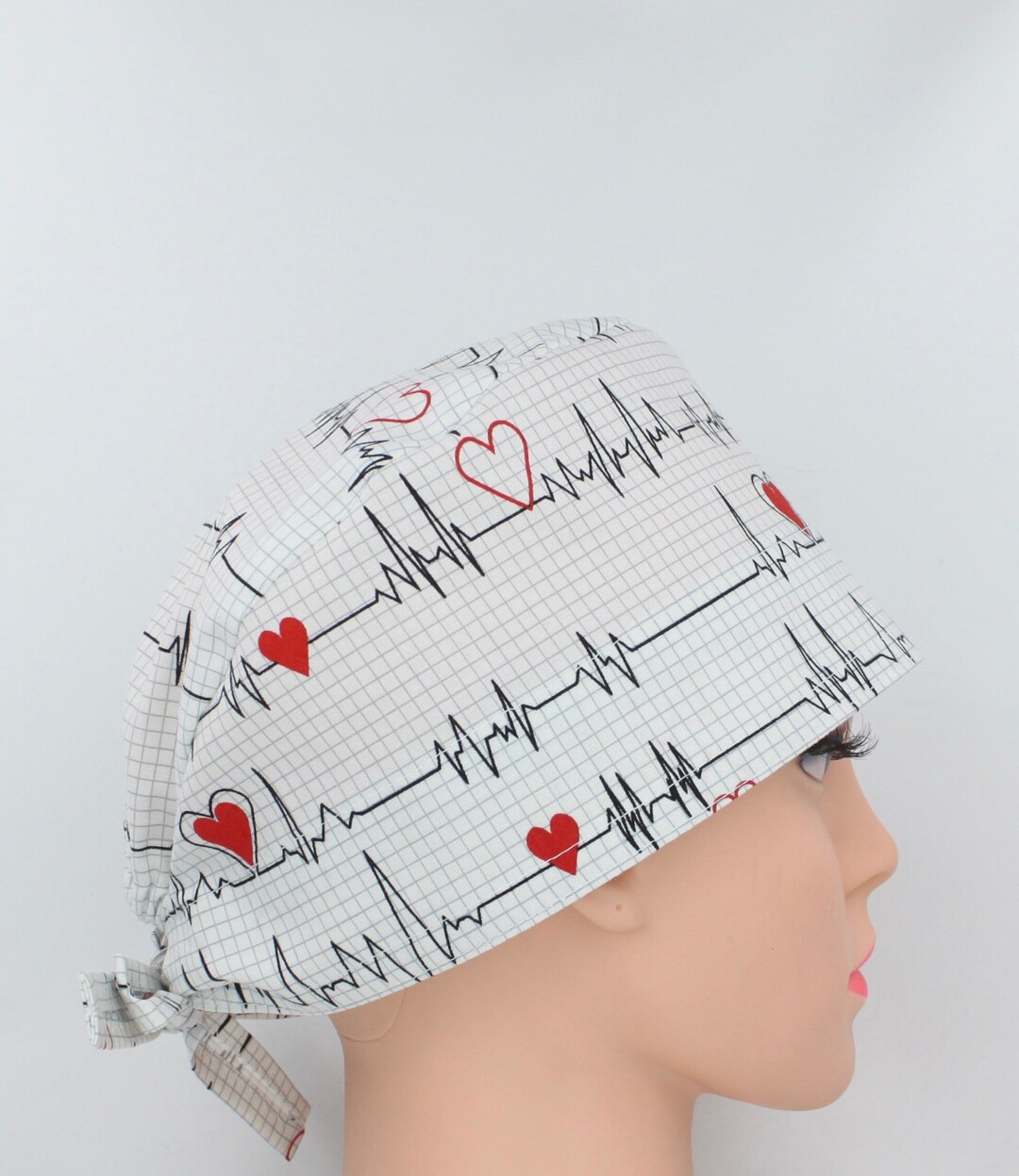 Heartbeat White Medical Bonnet, Doctor Scrub Cap, Surgical Cap, Nurse ...