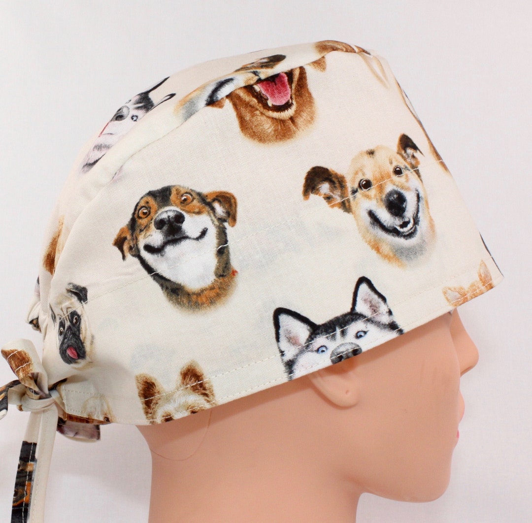 Dog Happy Faces Medical Bonnet, Medical Bonnet, Scrub Cap, Medical Cap ...