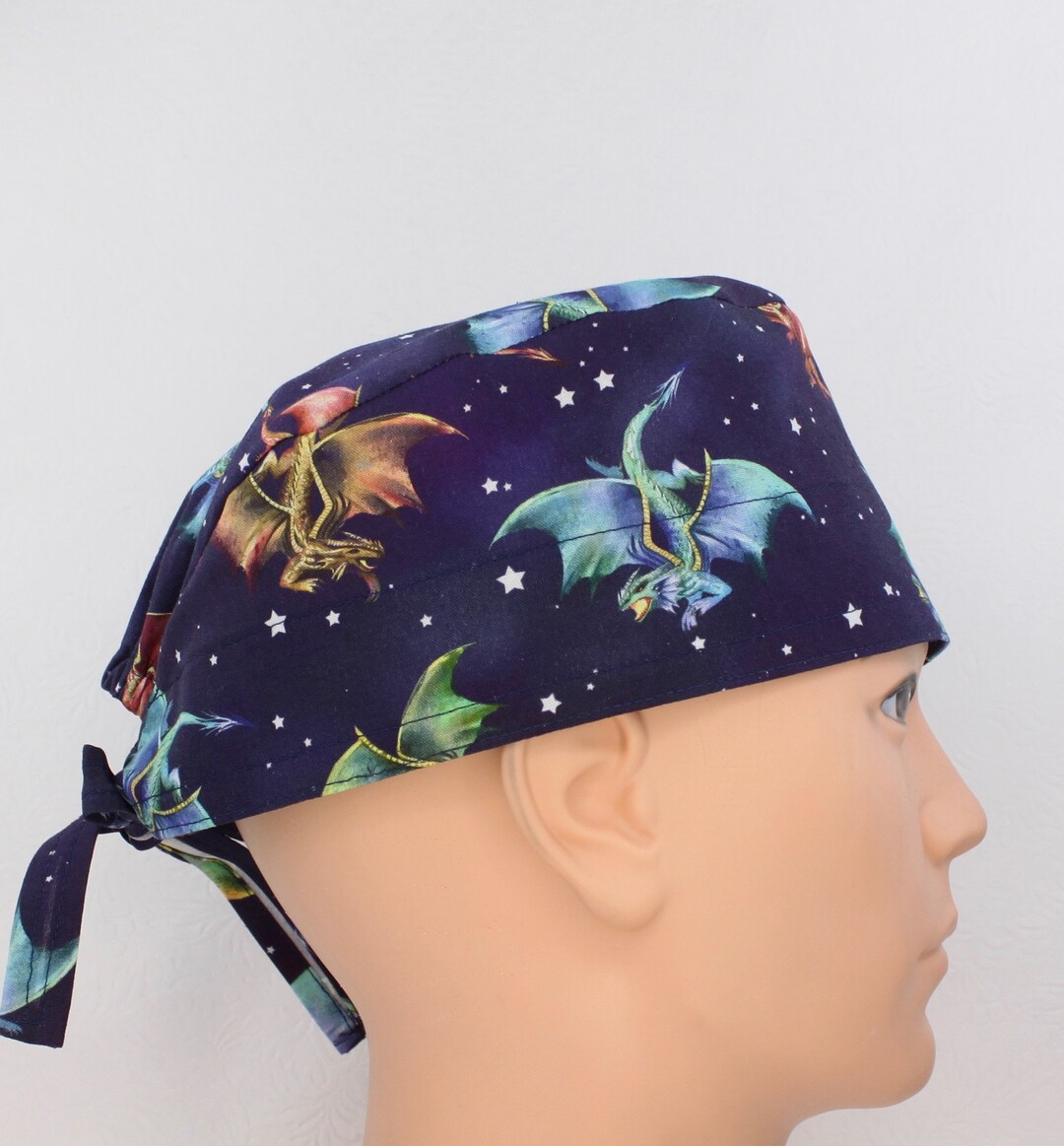Mens Dragons on Navy Scrub Cap, Mens Scrub Hat, Mens Scrub Cap, Medical ...