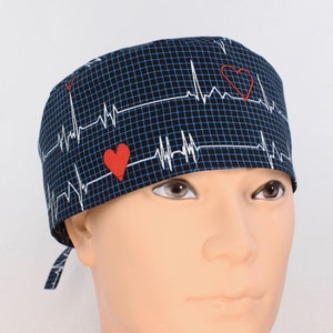 Mens Cardiac Care Blue Scrub Cap, Nurse Scrub Cap, Medical Cap, Doctor ...