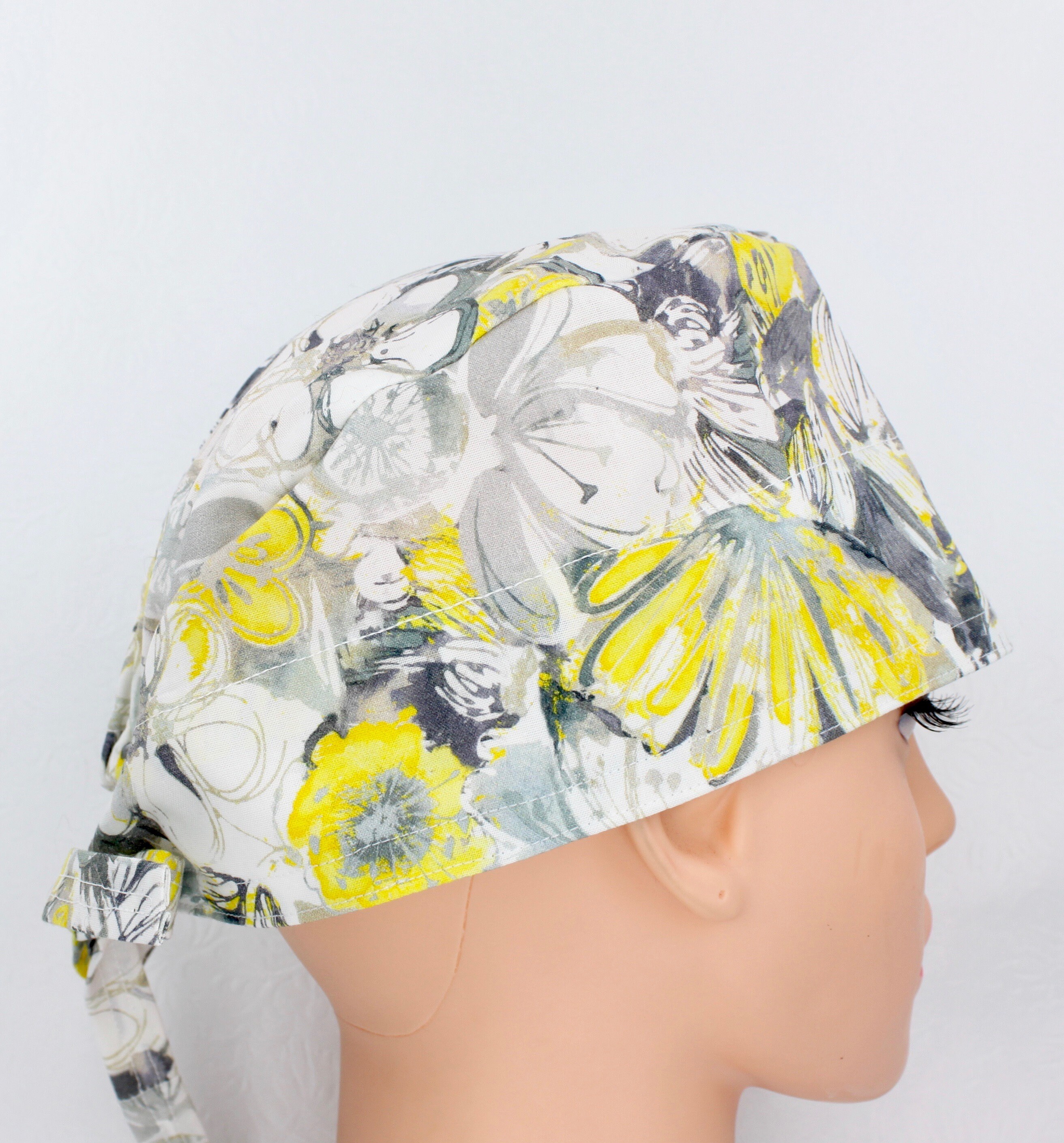 Yellow Grey Floral Nurse Bonnet Nurse Scrub Cap Medical Cap - Etsy UK
