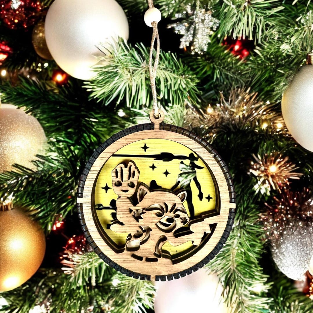 3D Wooden Christmas Ball - Groot & Rocket From Guardians of the Galaxy ...