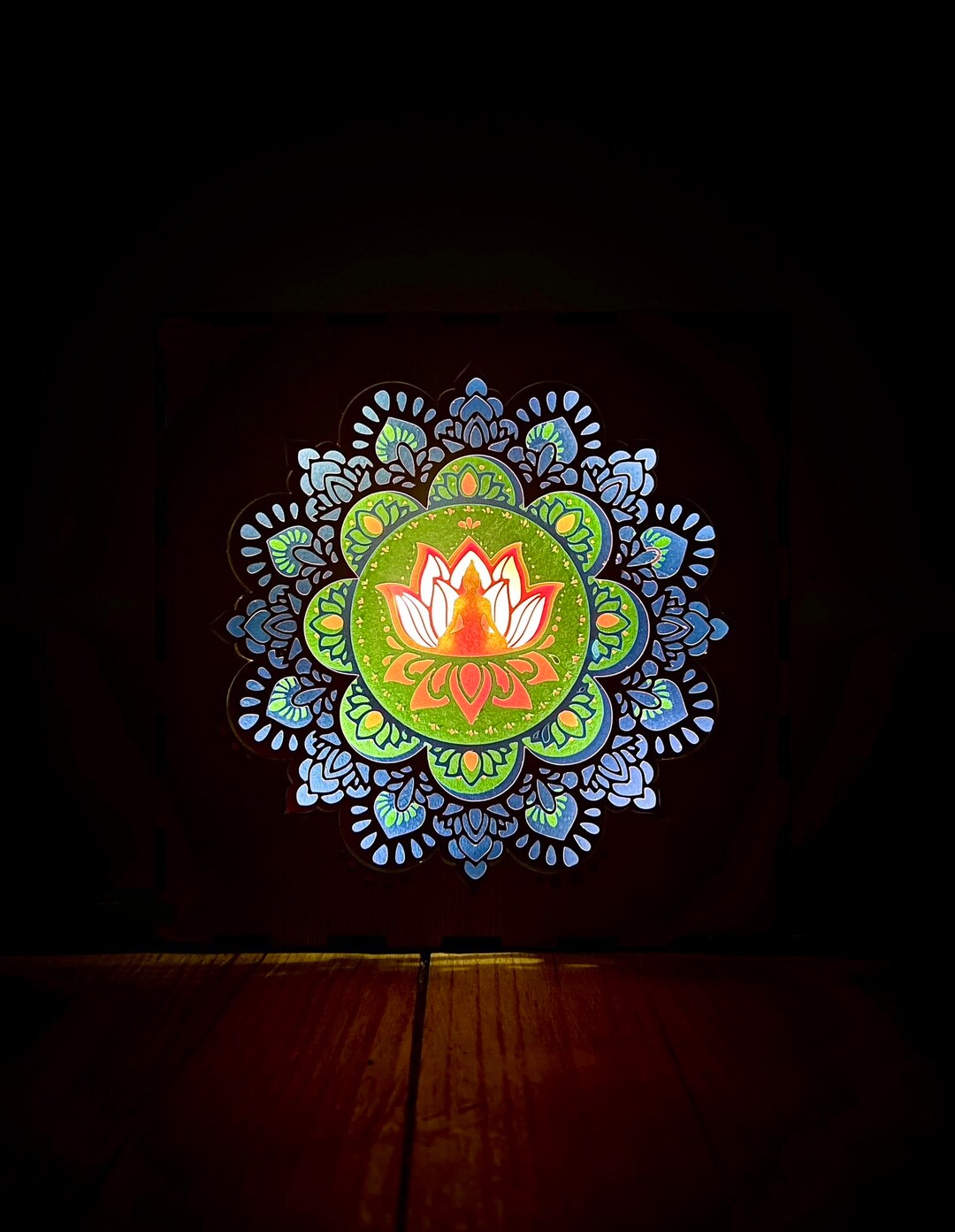 Led Wooden Lightbox Night Light Yoga, Chakras and Zen Buddha on His ...