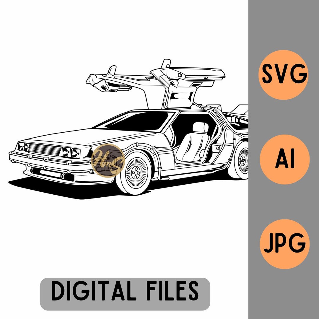 Delorean DMC-12 (back to the Future Version) Digital File Vector SVG AI ...