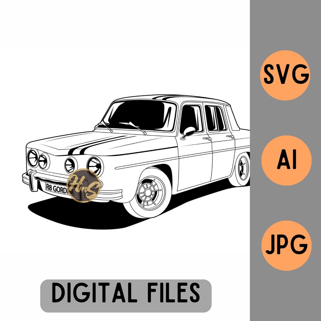 Renault 8 R8 Gordini Digital File Vector SVG AI JPG Outline - Etsy