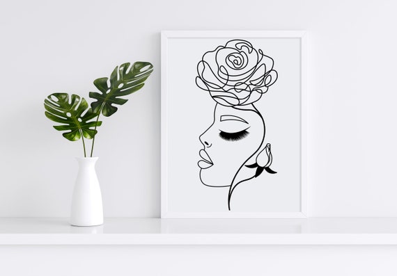 Rose girl SVG/ One line rose SVG/ Rose SVG/ Floral face Svg/ | Etsy
