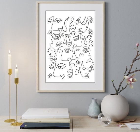 Abstract faces svg /one line drawing abstract face print /face | Etsy