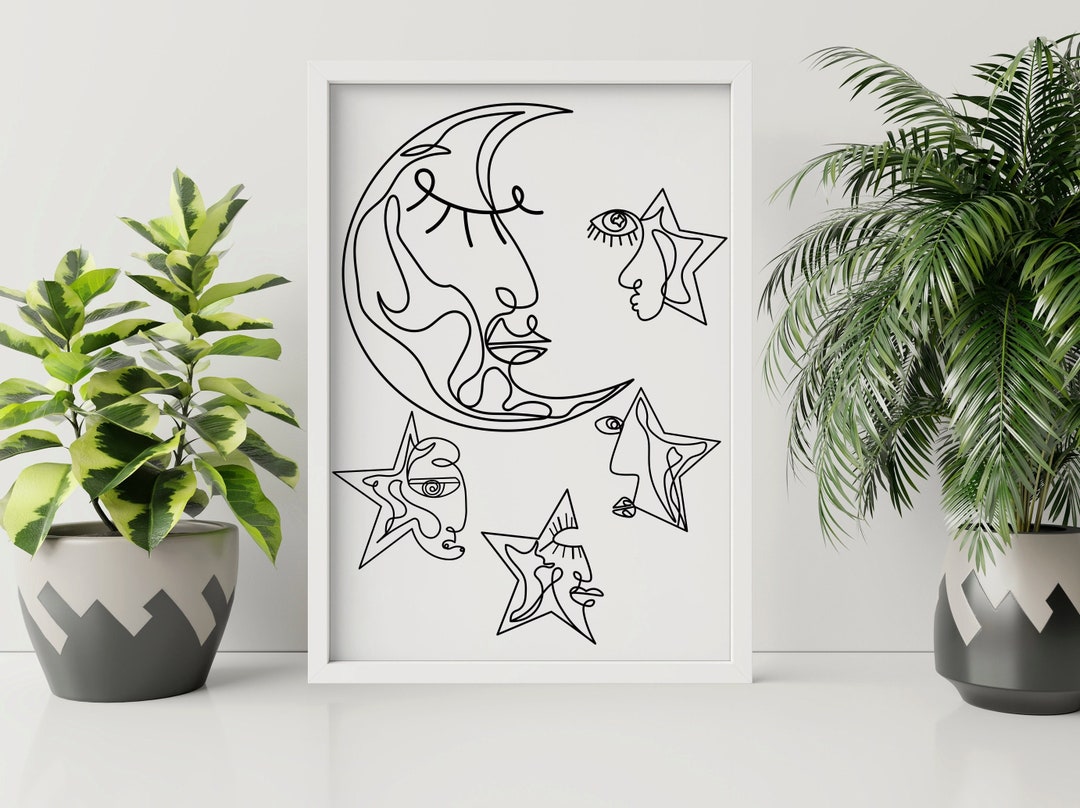 Abstract Moon SVG/ Abstract One Line Art SVG/ Abstract One Line Faces ...