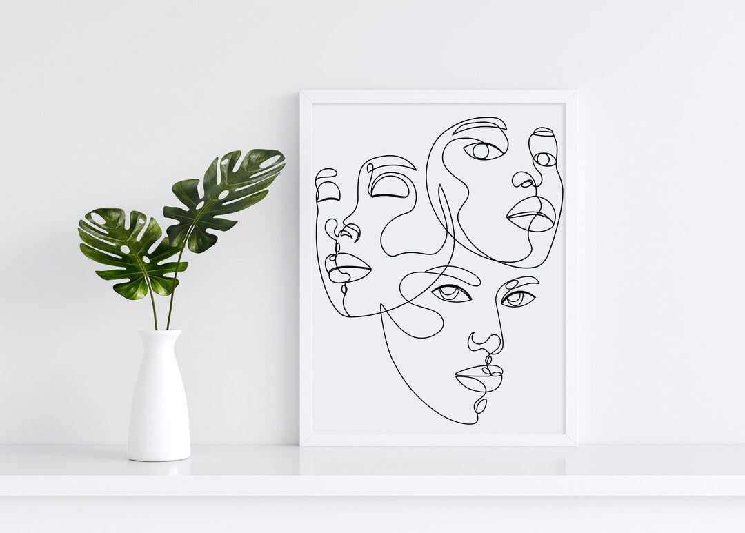 One Line Face Art/ Abstract Single Line Faces SVG PNG/ One Line Face ...