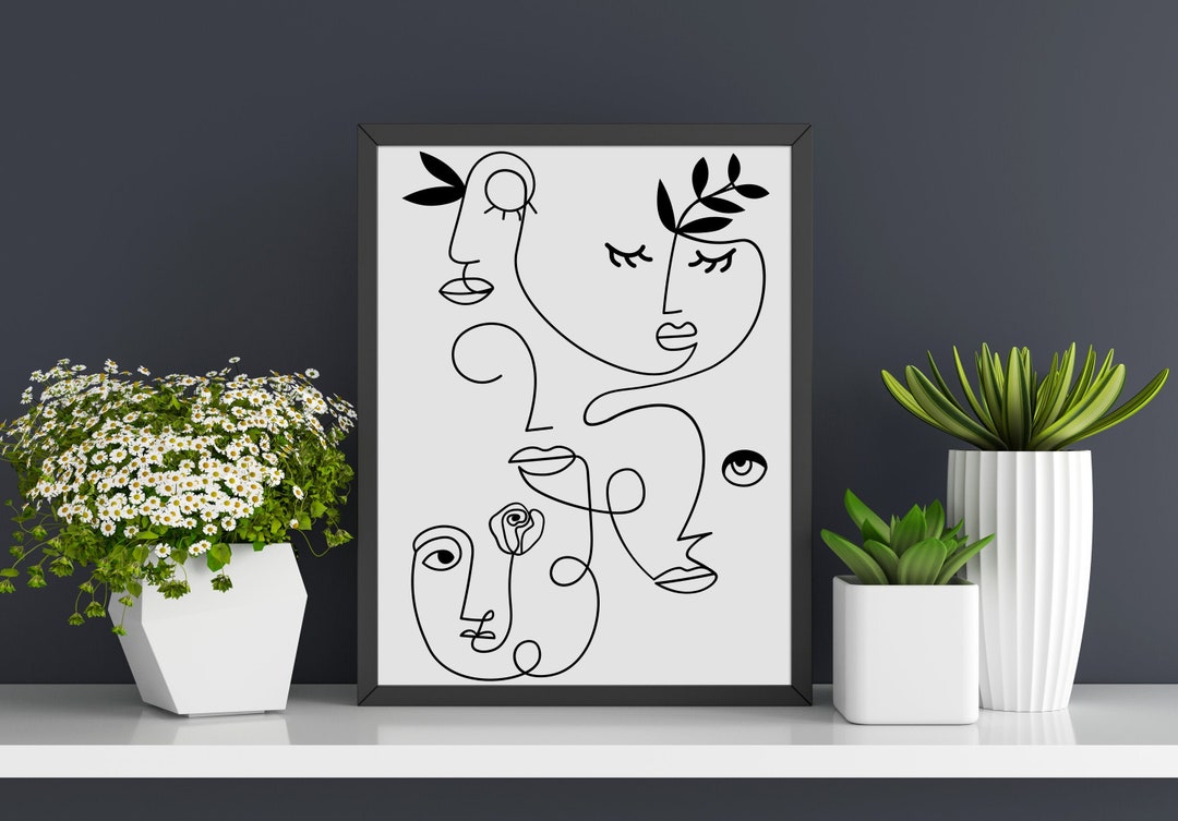 Abstract One Line Faces Svg/ Abstract Faces One Line Drawing SVG/ One ...