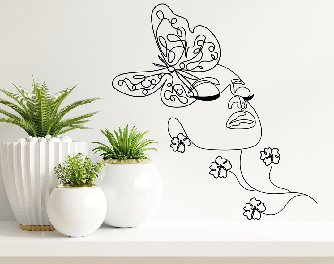 One Line Face With Butterfly Print/ One Line Face SVG/ Face - Etsy