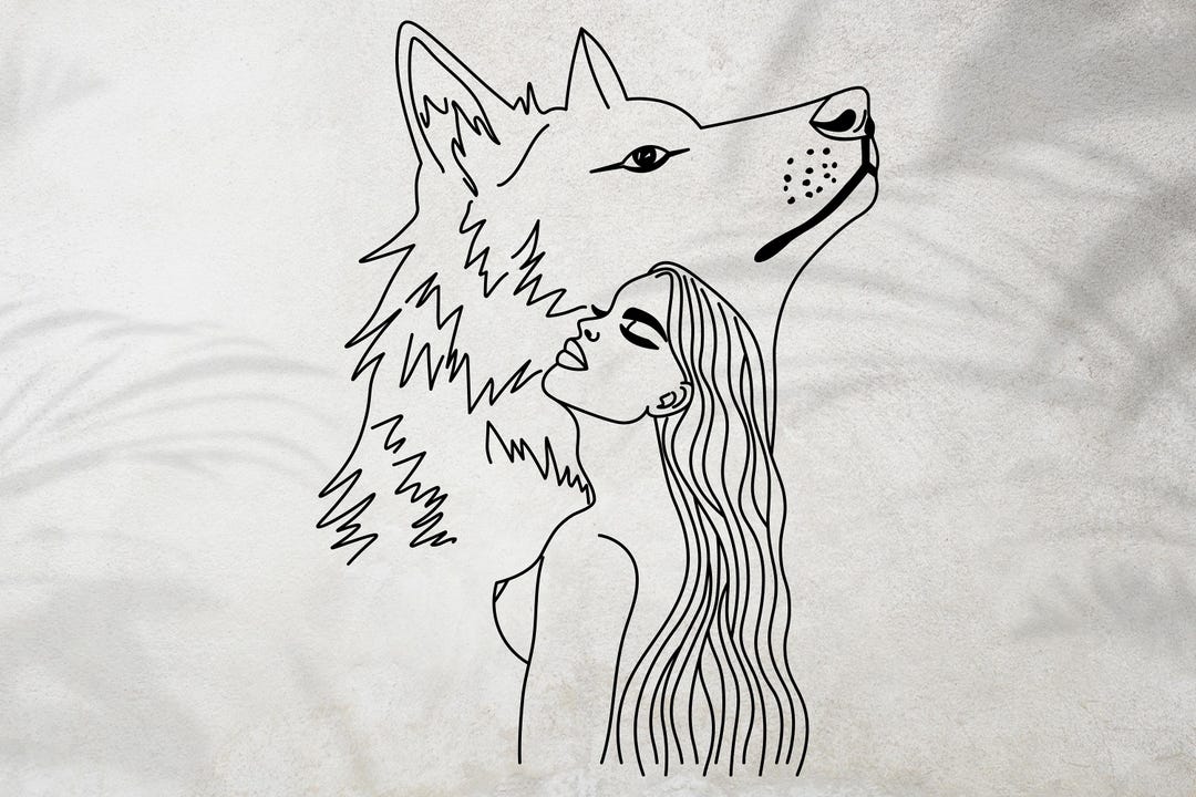 Wolf Girl Line Art SVG PNG/ Wolf SVG/ Wolf Woman Svg/ Woman and Wolf ...