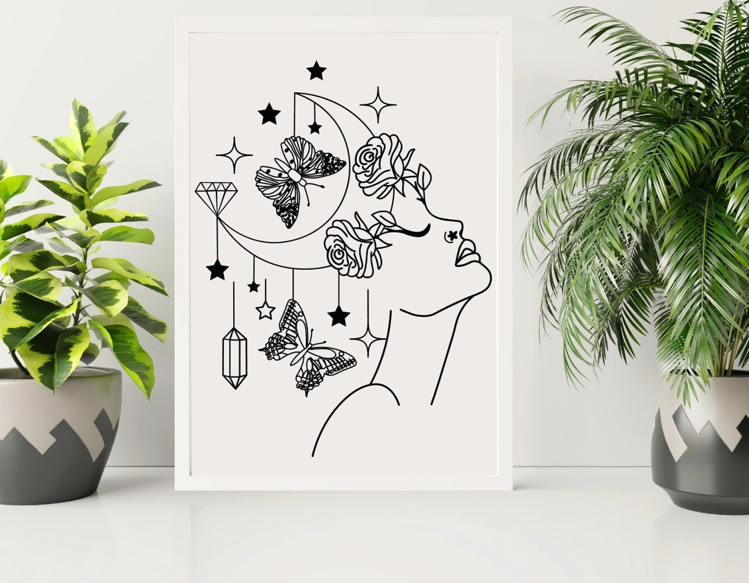 Floral Moon Girl SVG/ Moon Child SVG/ Crescent Moon SVG/ Flower Moon ...