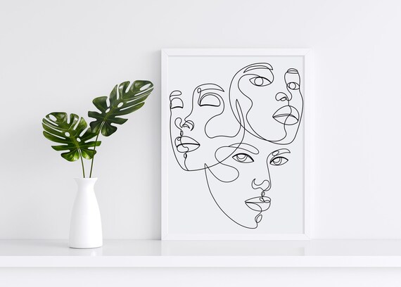 One Line Face Art/ Abstract Single Line Faces SVG PNG/ One | Etsy