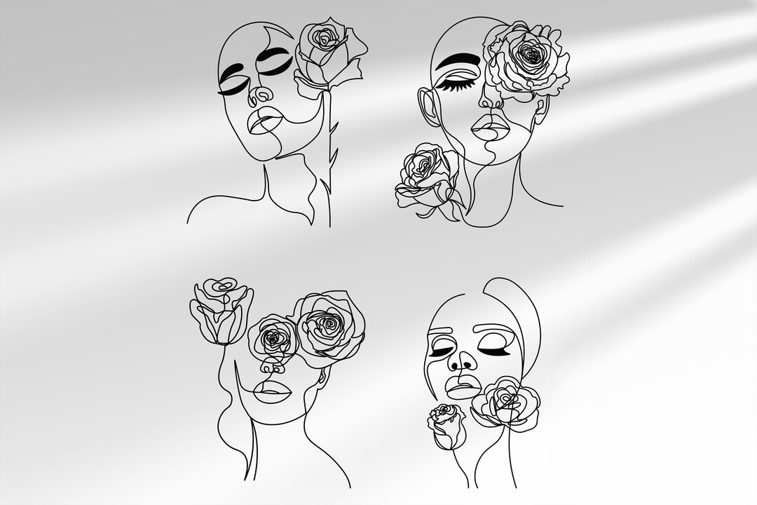 Flower Face SVG PNG EPS Ai/ One Line Rose Set/ Abstract Face Art/ Head ...