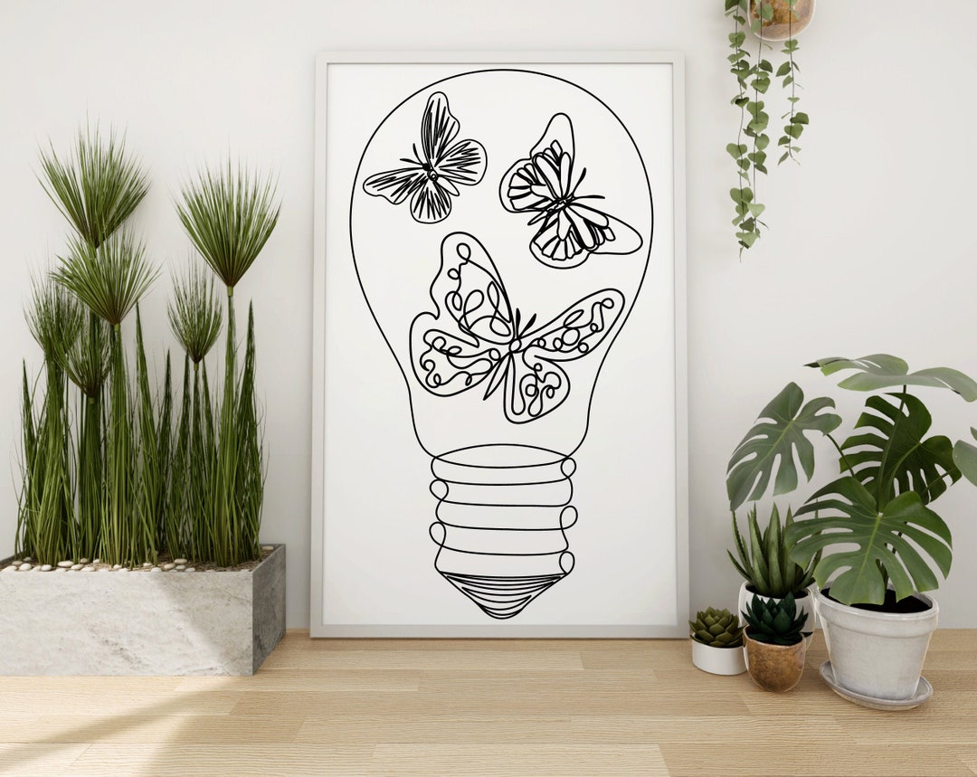 Butterfly Light Bulb SVG/ One Line Butterflies in a Light Bulb Print ...