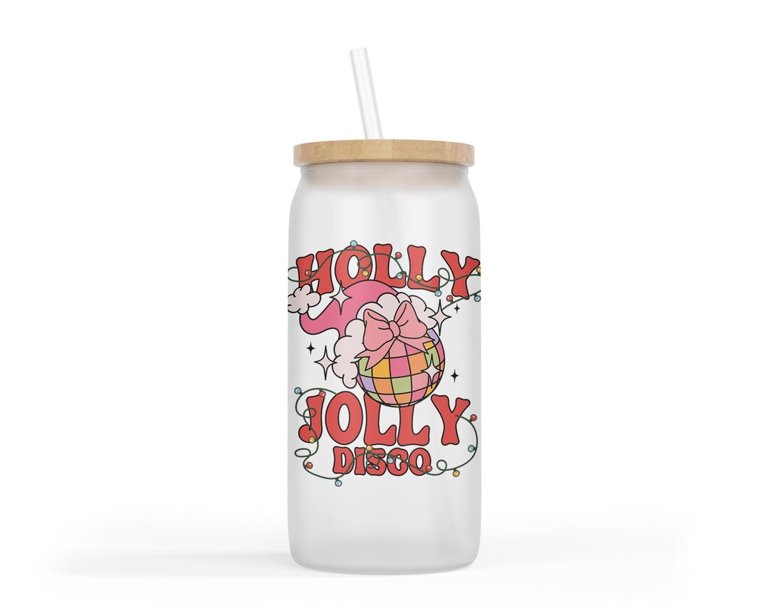 Holly Jolly Glass Can Cup | Holiday Disco Cup | Retro Christmas Cup ...