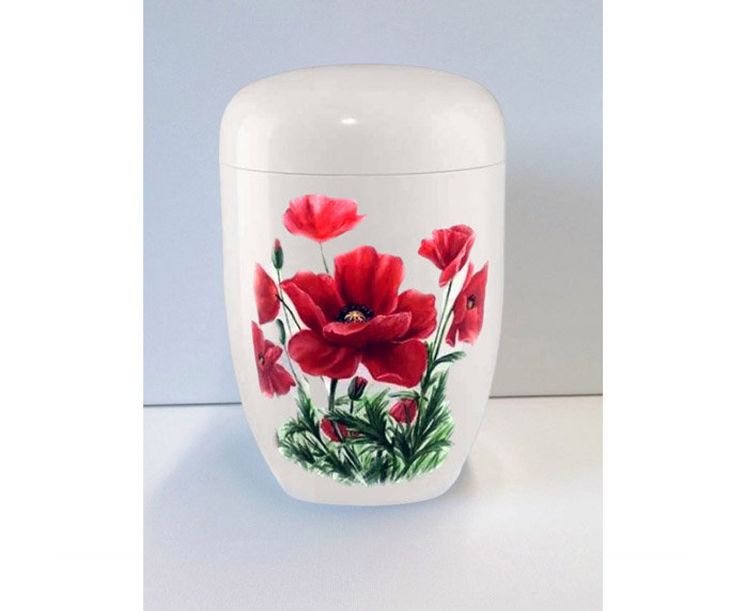 Urn, Poppies, Artist Urn, Hand Painted Organic Urn, Urn for Ashes ...