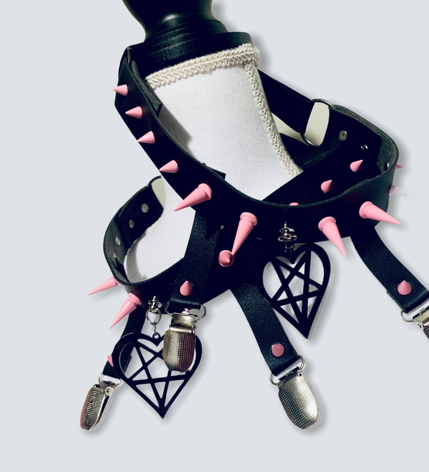 NEW Pink Black Spike Heart Garter | Etsy