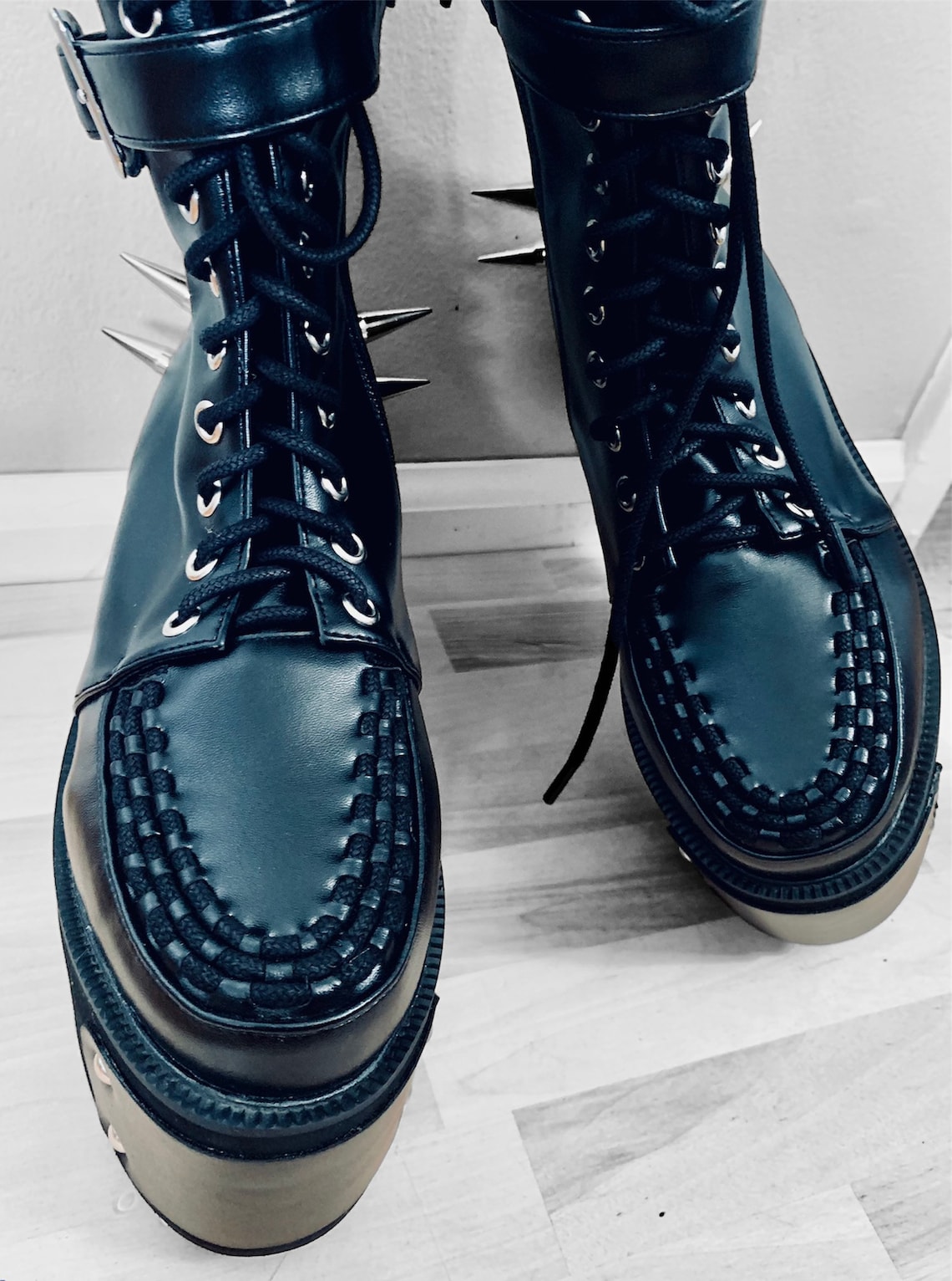 New Goth Punk Spike Platform Combat Boots - Etsy