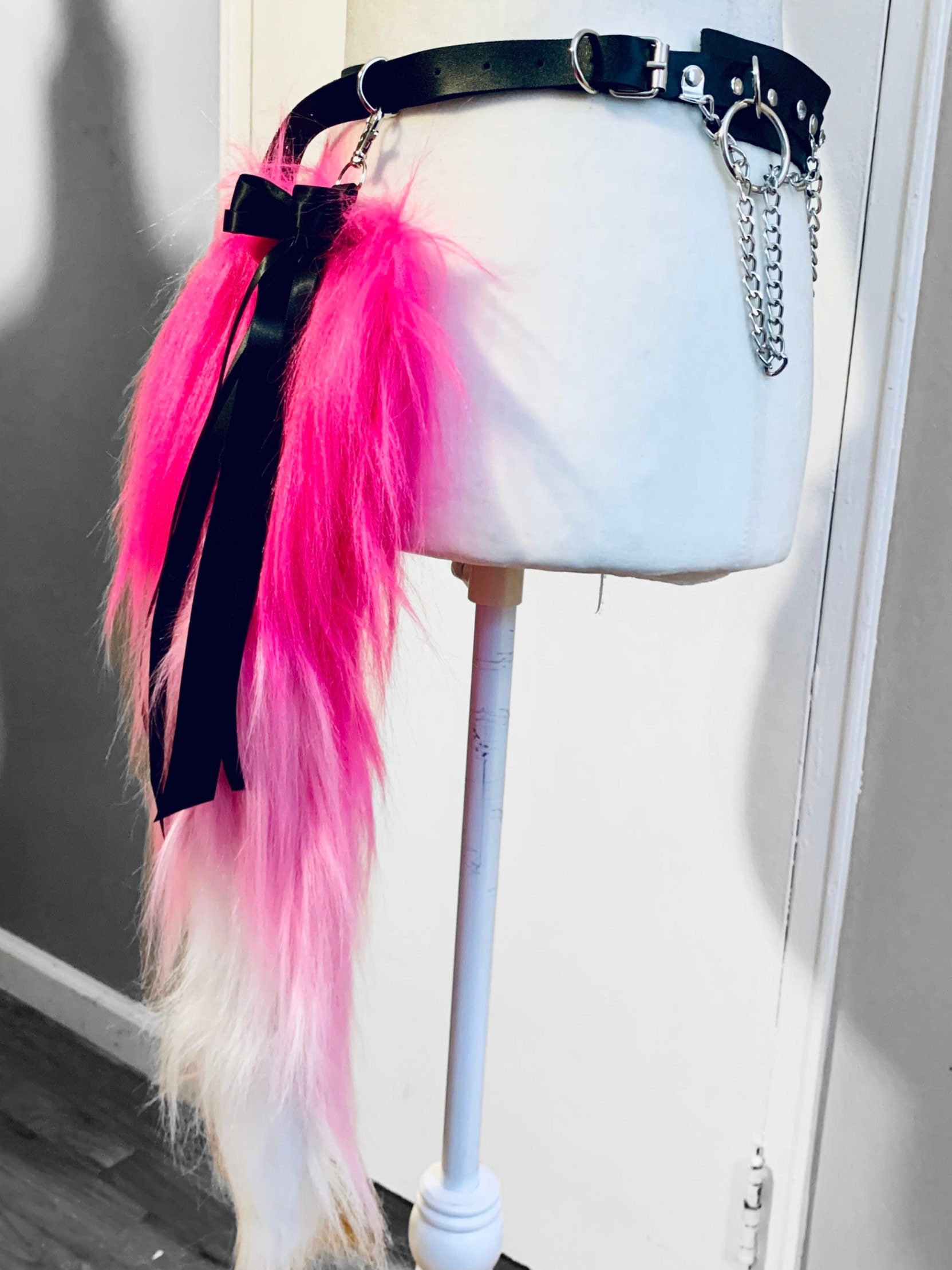 NEW Pink Fur Fox Tail Belt Ear Set - Etsy