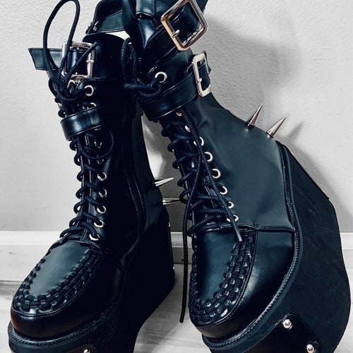 New Goth Punk Spike Platform Combat Boots - Etsy