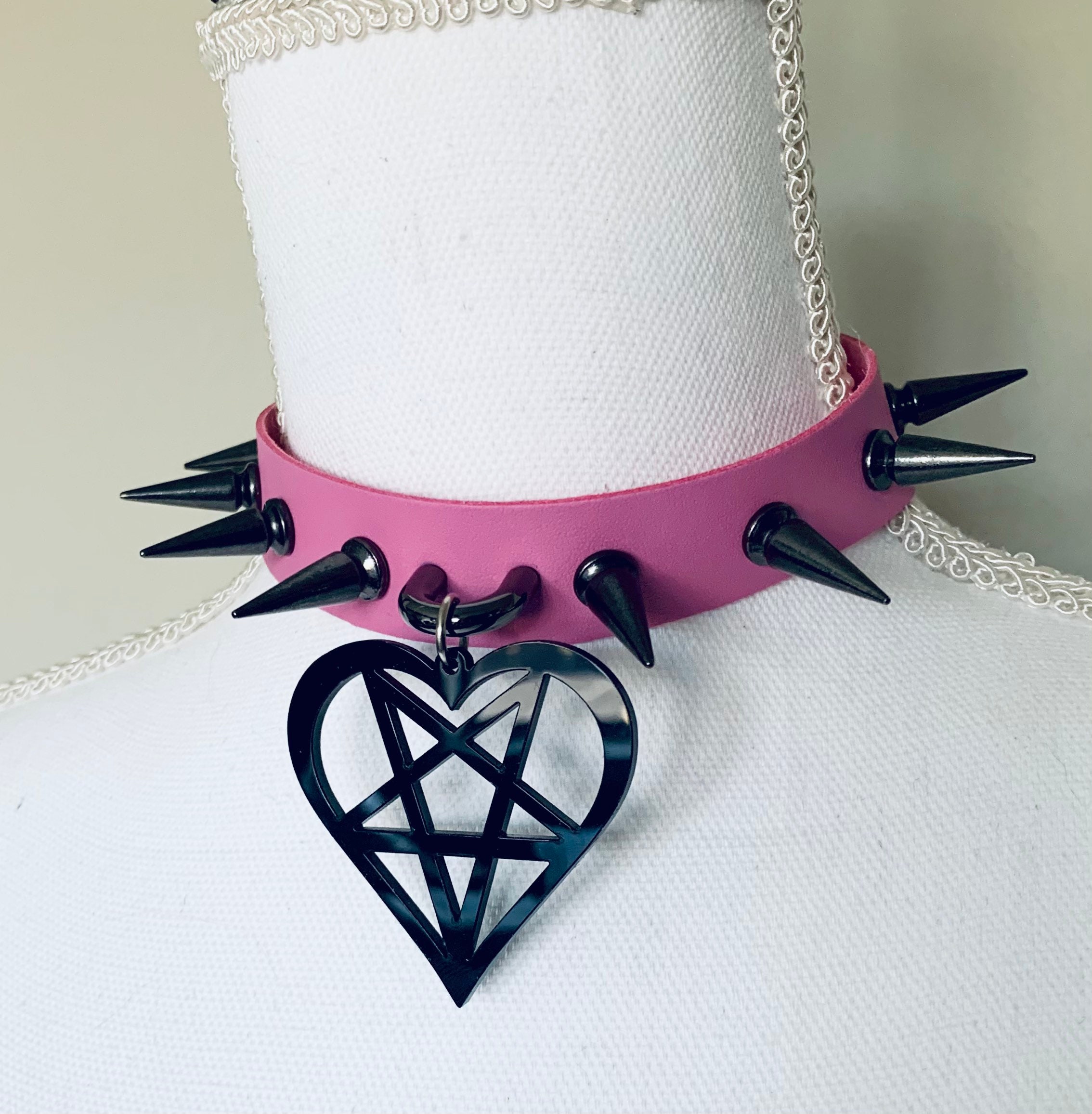 NEW Cybergoth Pentagram Heart Spike Choker Collar - Etsy