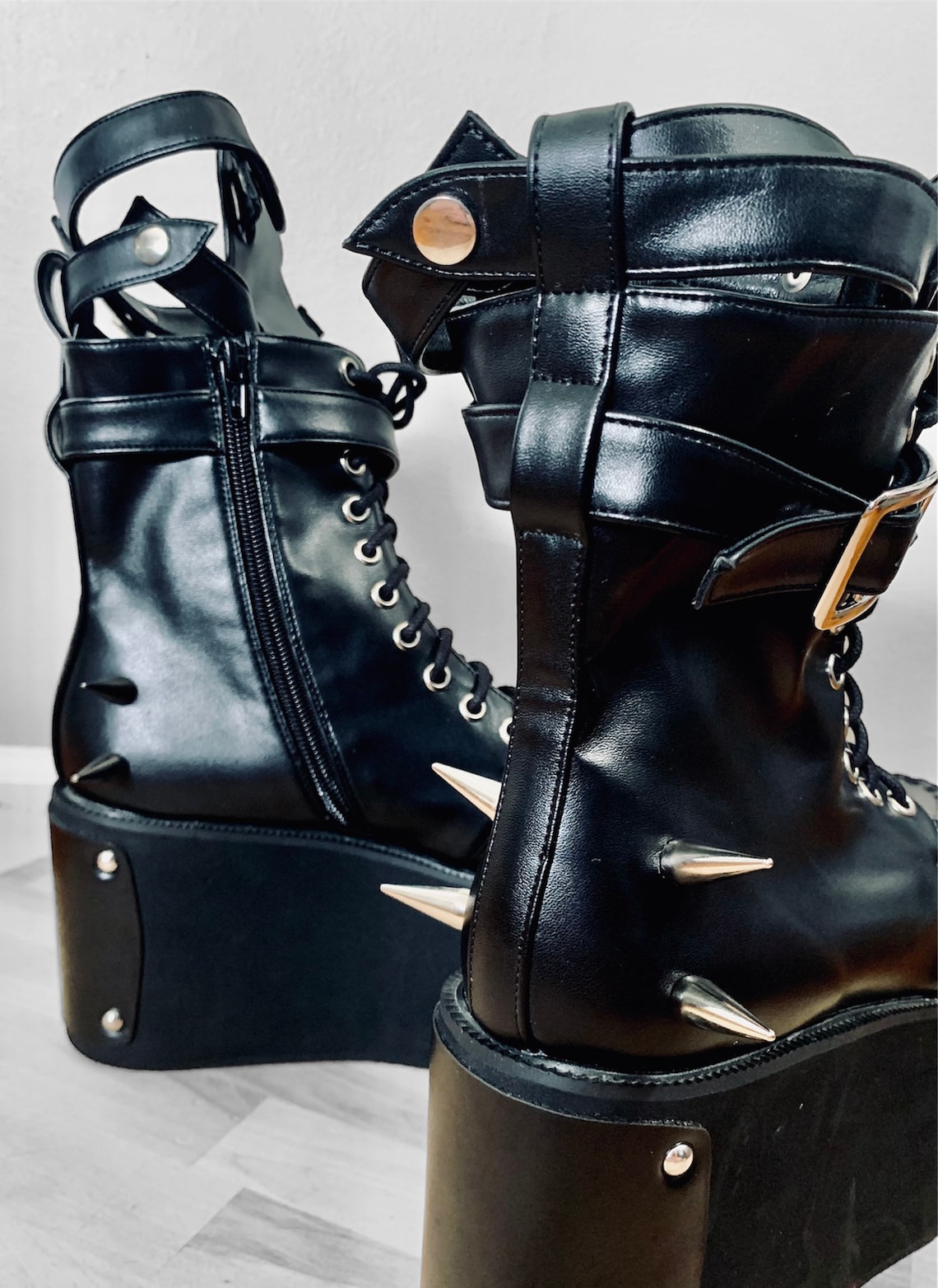 New Goth Punk Spike Platform Combat Boots | Etsy
