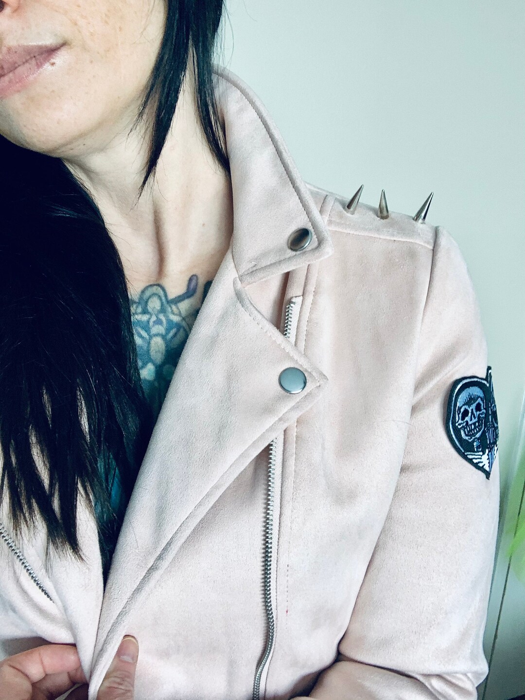 Soft Pink Suede Spike Clown Punk Moto Jacket - Etsy UK