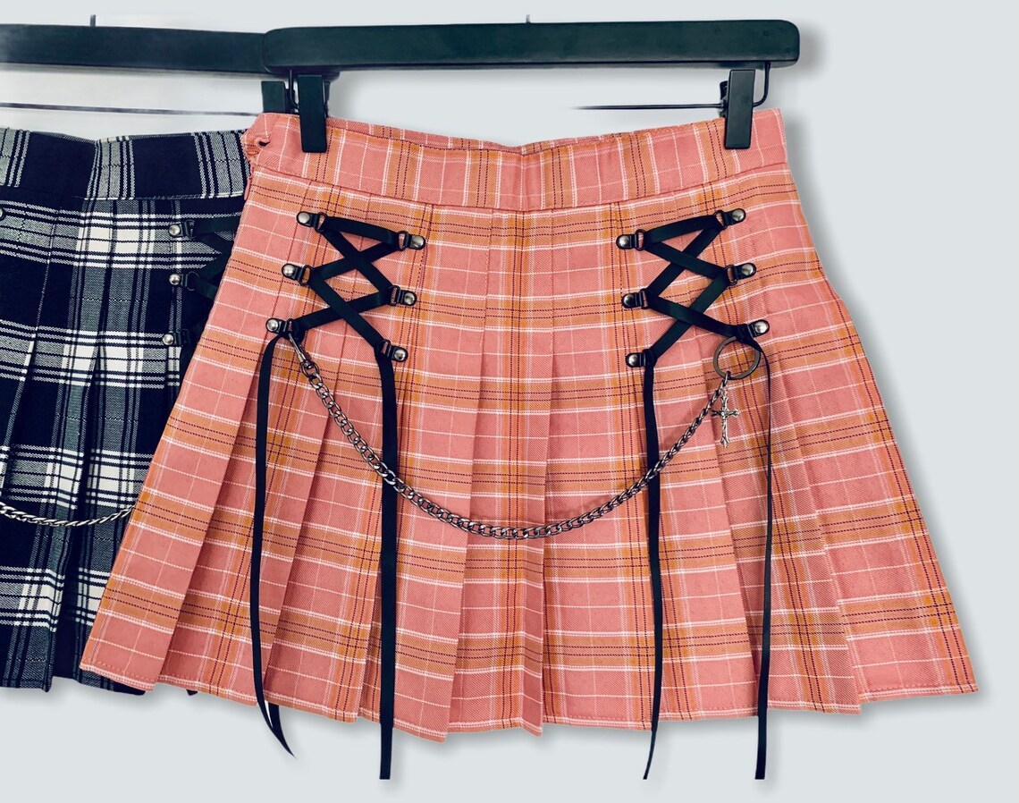 NEW Plaid Corset Chain Pleated Skirt - Etsy