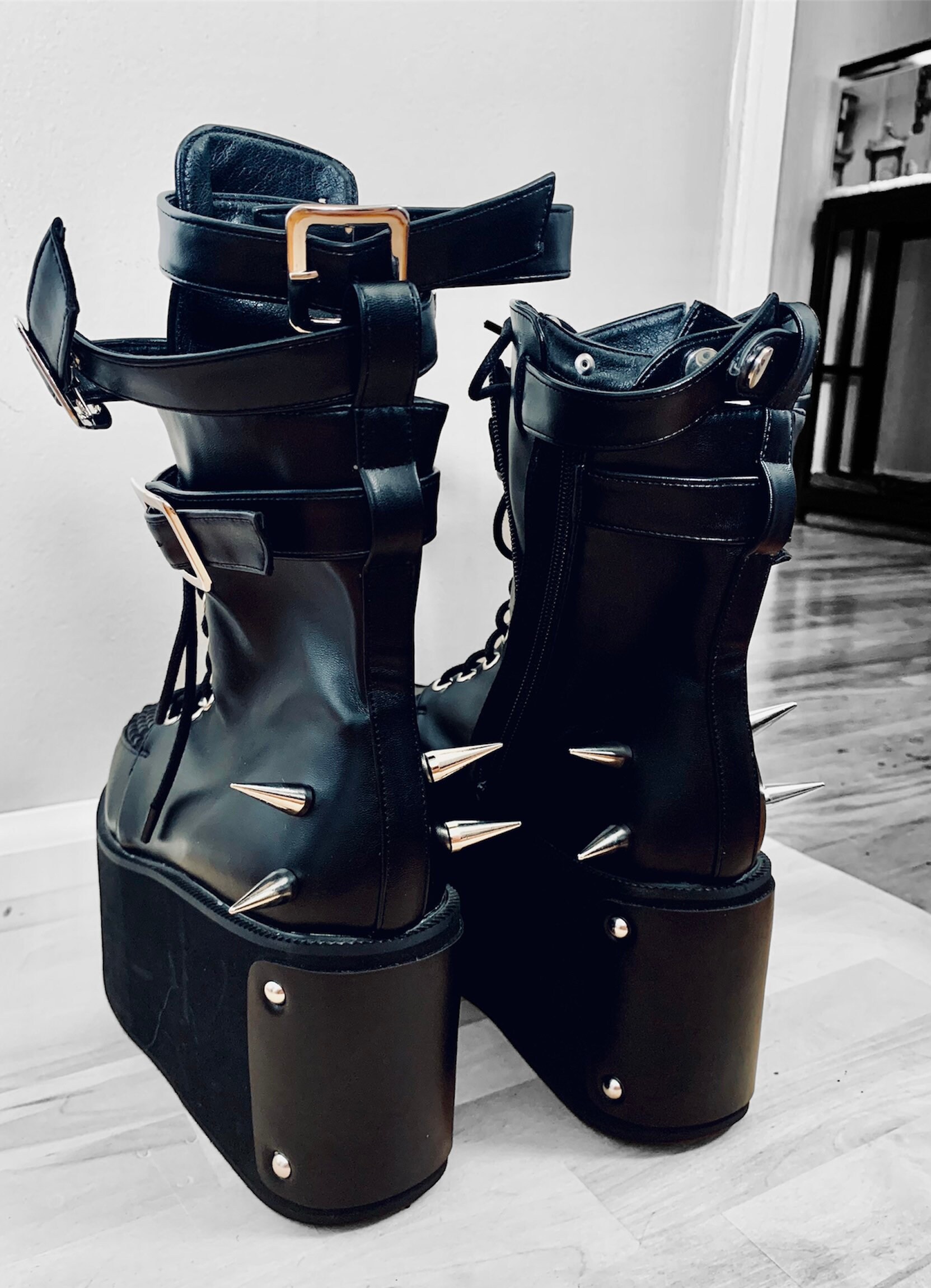 New Goth Punk Spike Platform Combat Boots | Etsy