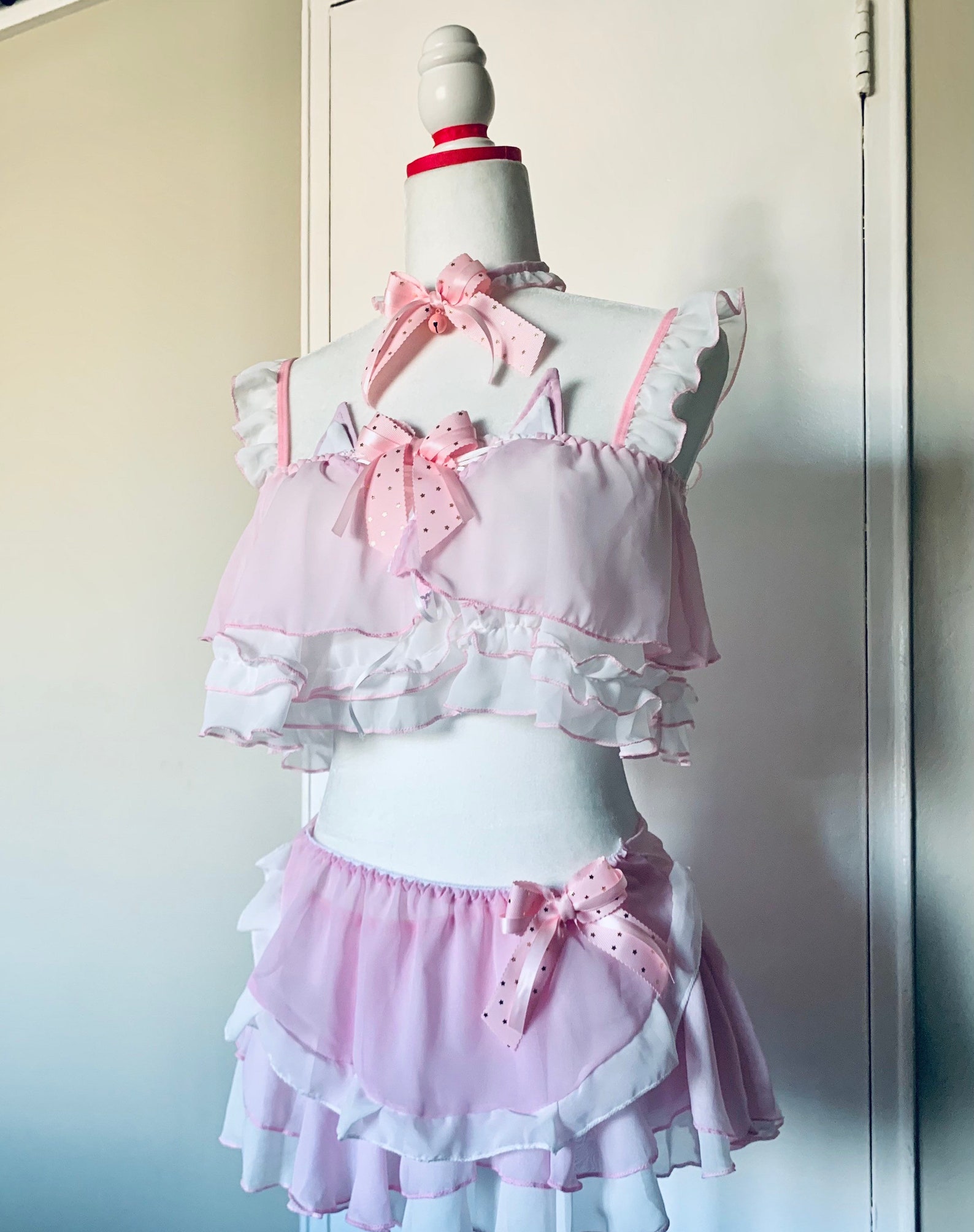 New Pink Anime Cosplay Maid Neko Set Etsy
