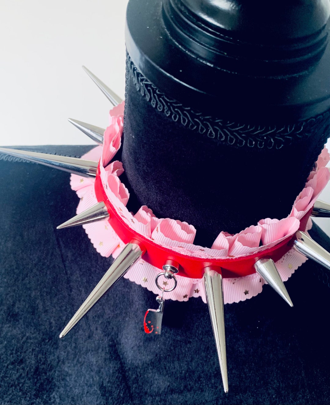NEW Cosplay Goth Gloomy Pink Red Spike Choker Collar - Etsy