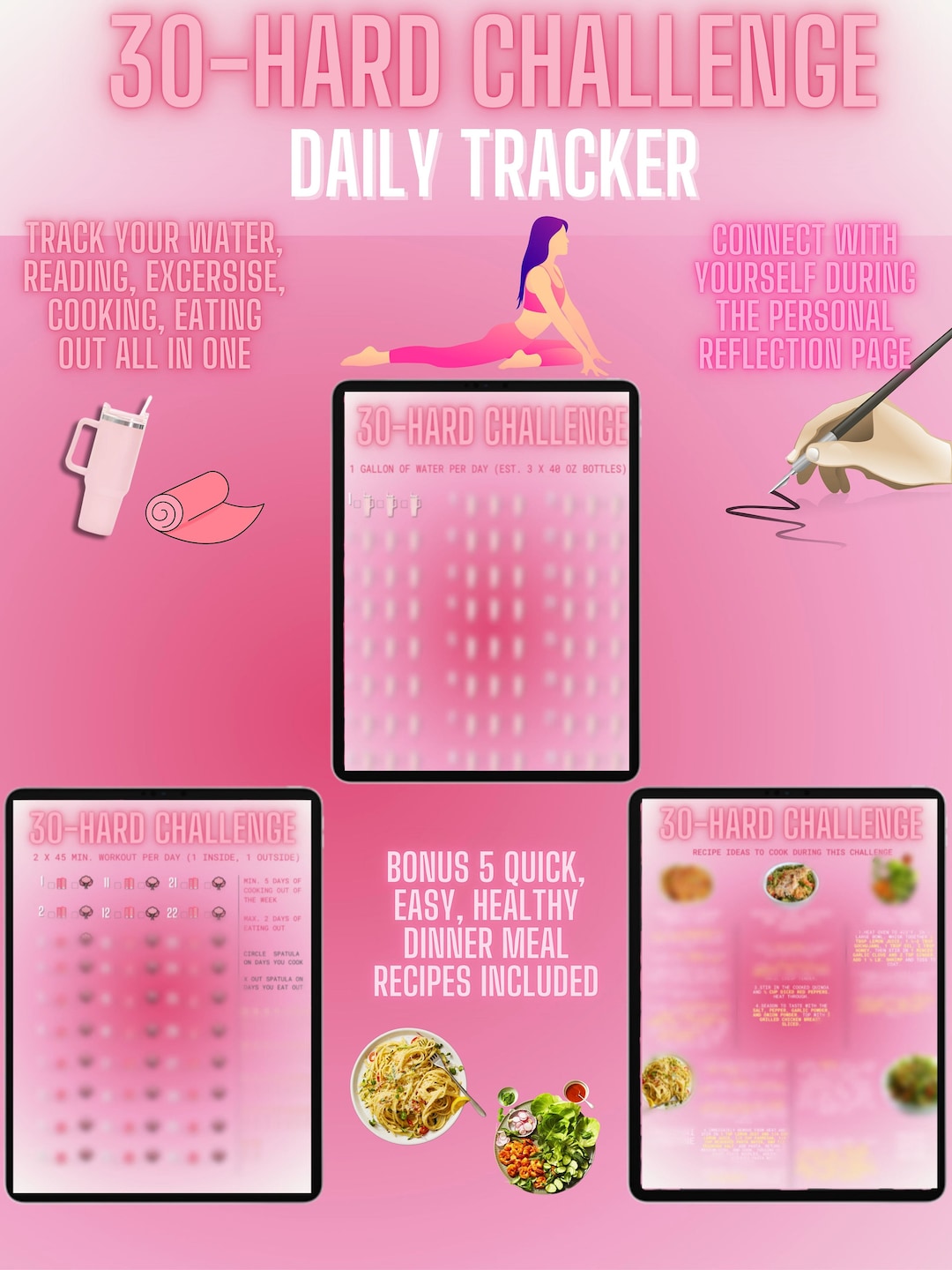 30 Day Hard Month Challenge Tracker 2024 Planner Journal Pink - Etsy