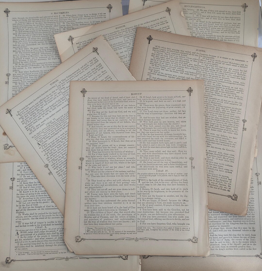 Antique 1800s Large Bible Pages, Old Testament New Testament Catholic ...