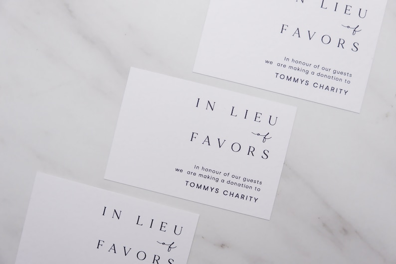 In Lieu of Favours Cards Printed Charity Donation Card - Etsy UK